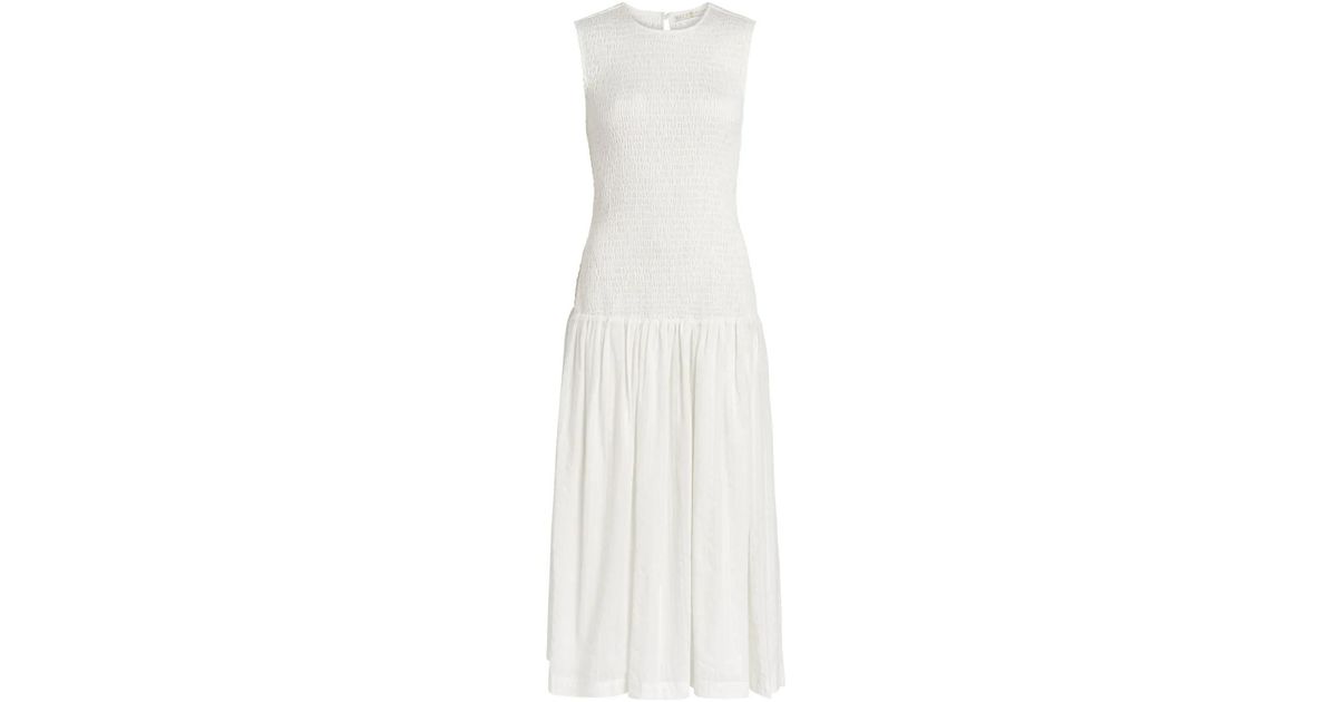 Marie Oliver Porter Smocked-Bodice Midi Dress in White | Lyst
