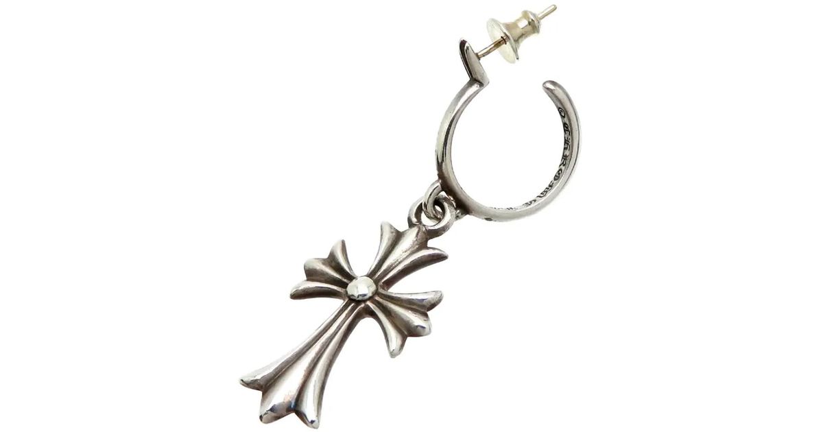 Chrome Hearts Cross Hoop Earring in White for Men | Lyst UK