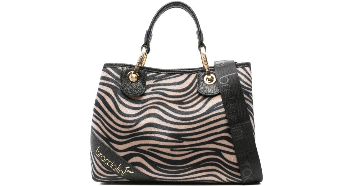 Braccialini Zebra-Print Tote Bag in Black | Lyst UK