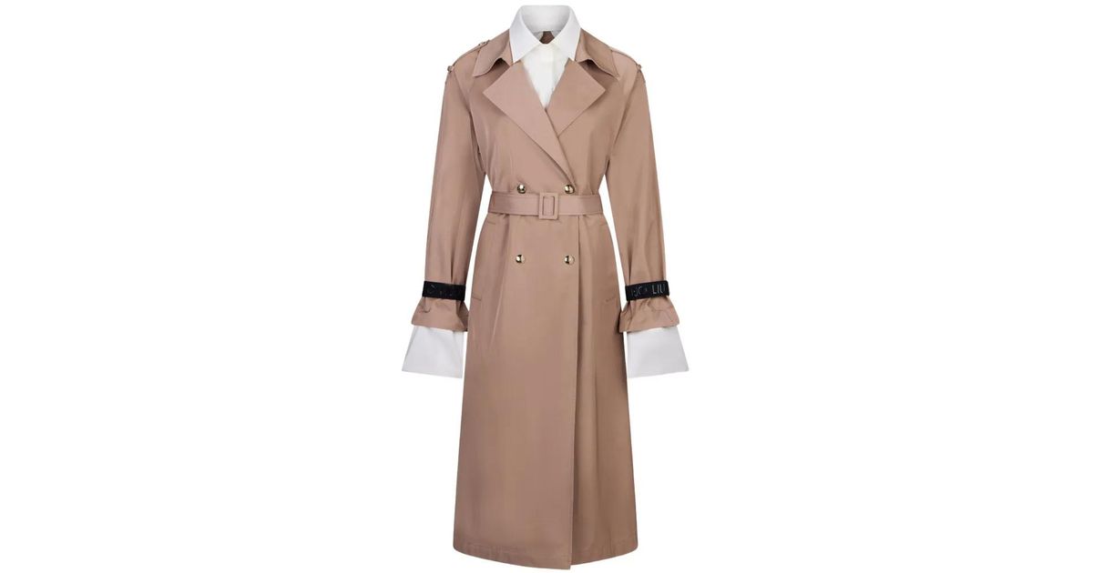 Liu Jo Belted Double-Breasted Trench Coat in Natural | Lyst