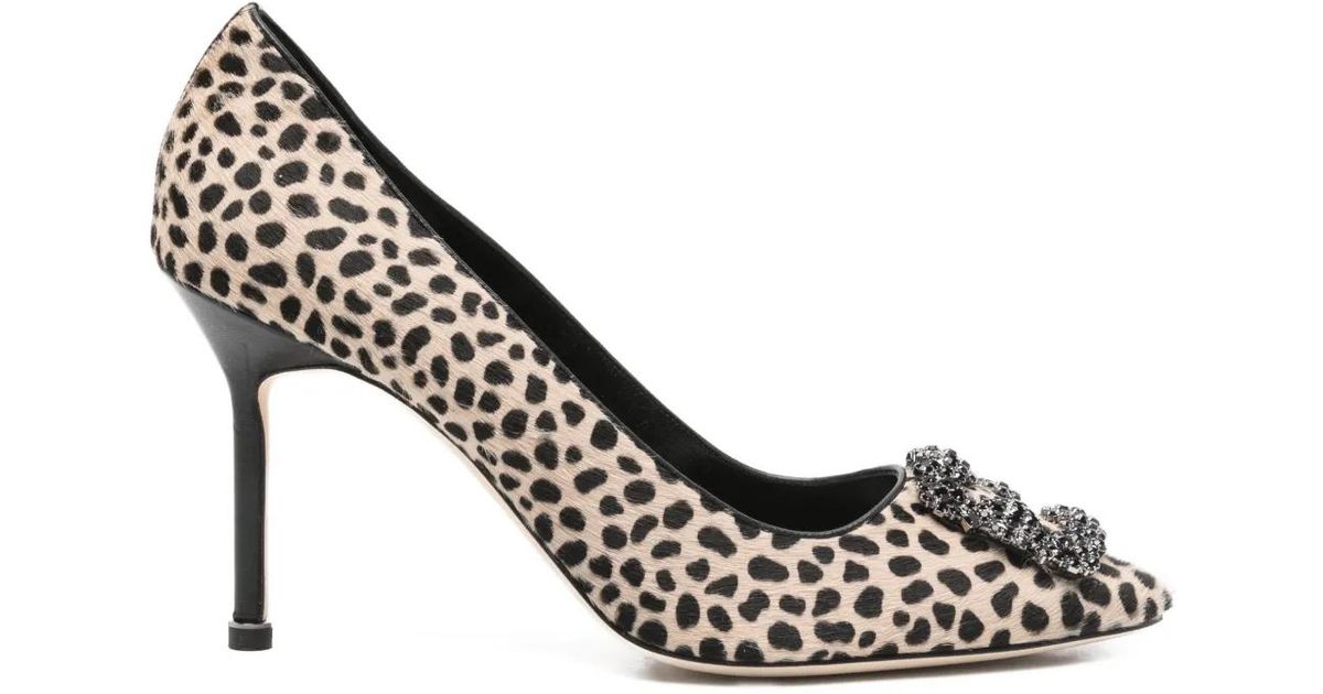 Manolo Blahnik Animal Print Calf Hair Jewel Buckle Pumps in Metallic | Lyst