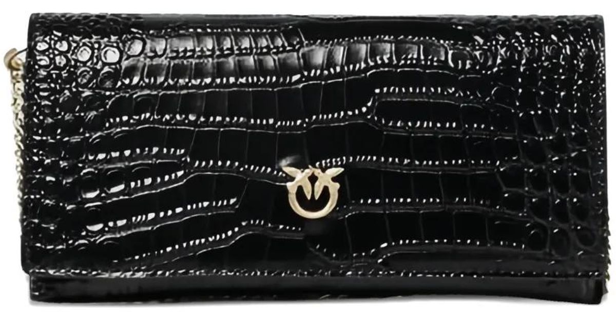 Pinko Chain Croc-Effect Wallet in Black | Lyst UK
