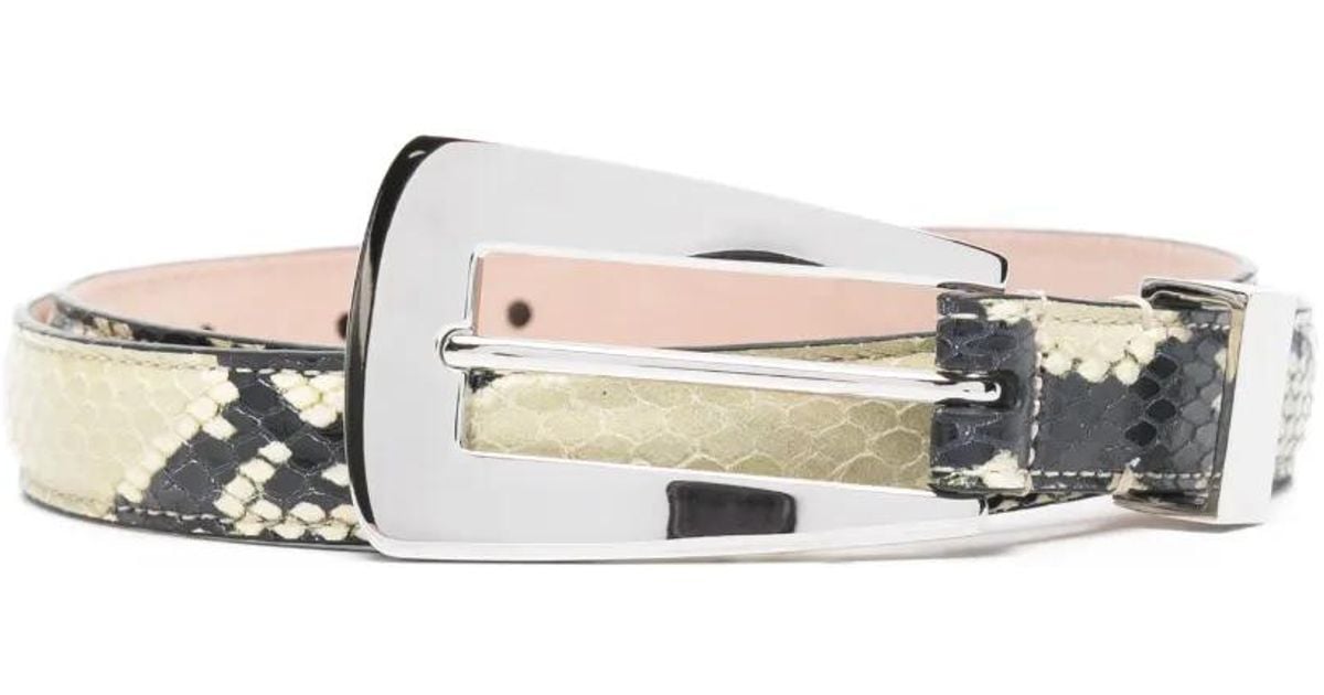 KHAITE Lucca Snakeskin-Print Buckle Belt in White | Lyst