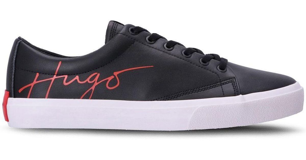 HUGO Handwritten Logo-print Sneakers in Black for Men | Lyst