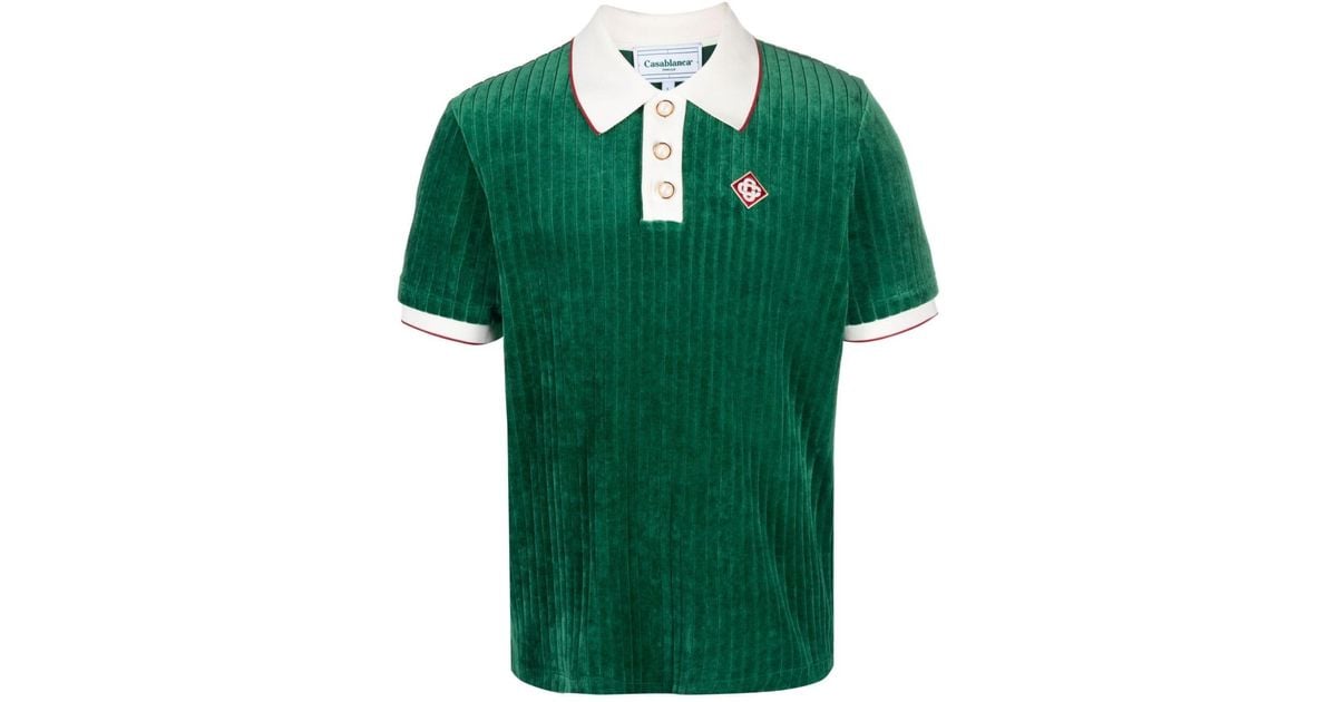 CASABLANCA Logo-embroidered Stretch-velour Polo Shirt in Green for Men ...