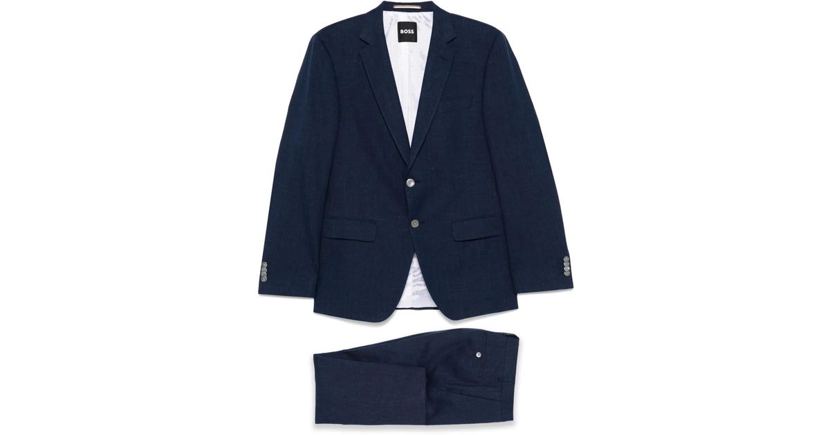 BOSS Slub-Texture Suit in Blue for Men | Lyst