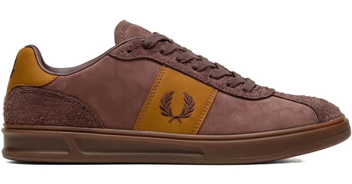 Fred Perry Suede Logo-Embroidered Sneakers in Brown for Men | Lyst