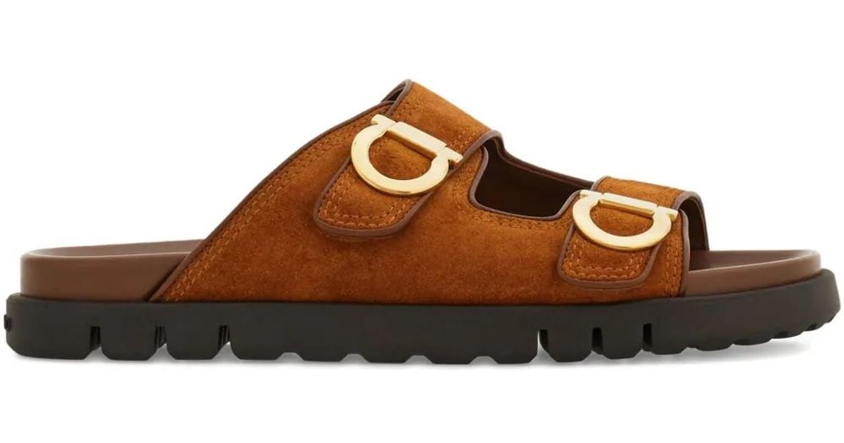 Ferragamo Two Strap Flat Sandals In Brown For Men Lyst