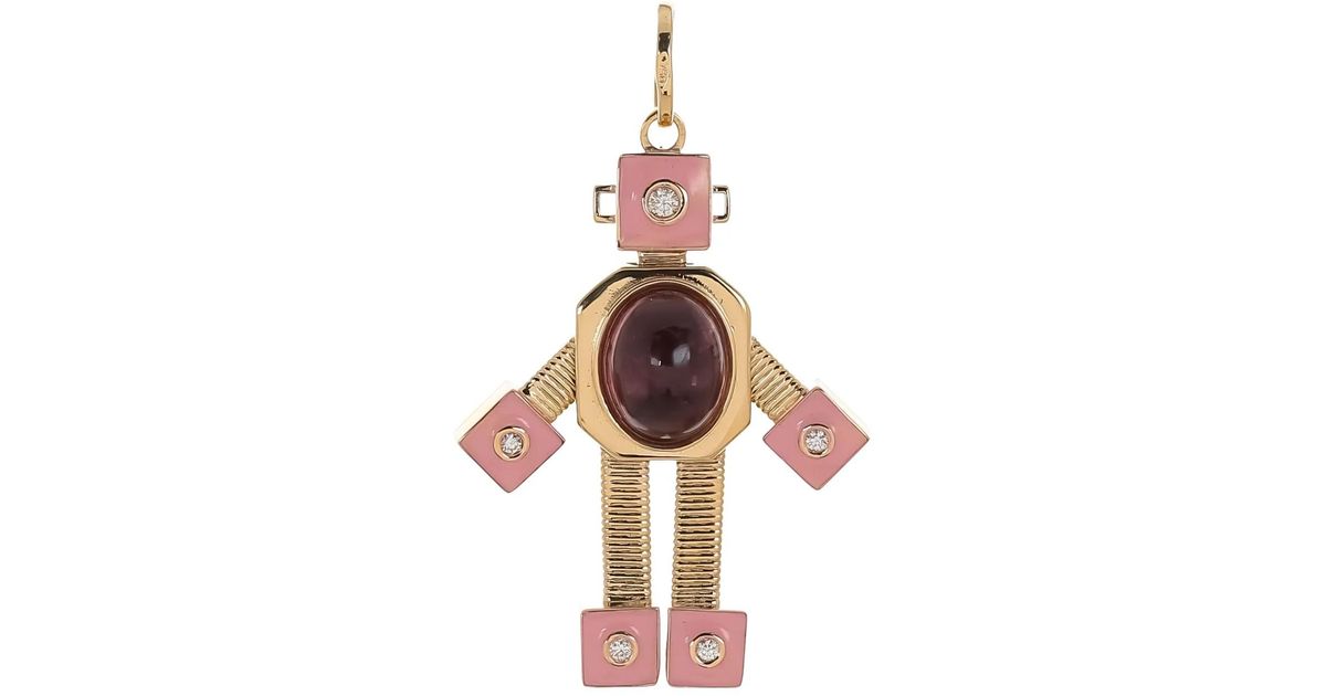 Van Robot 18K Maxi Bespoke Robot Tourmaline And Diamond Pendant in Pink ...
