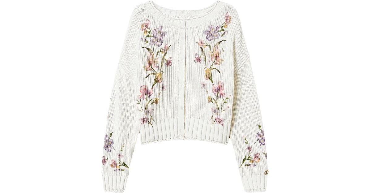 Twin Set Floral-Print Cardigan in White | Lyst