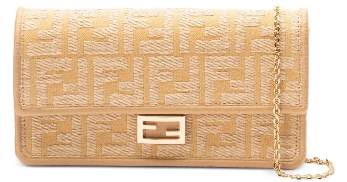Fendi Baguette Monogrammed Wallet-On-Chain in Natural | Lyst
