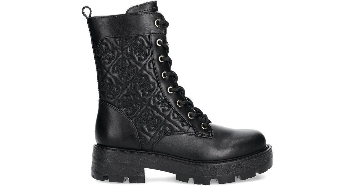 Guess Logo-Quilted Lace-Up Boots in Black | Lyst