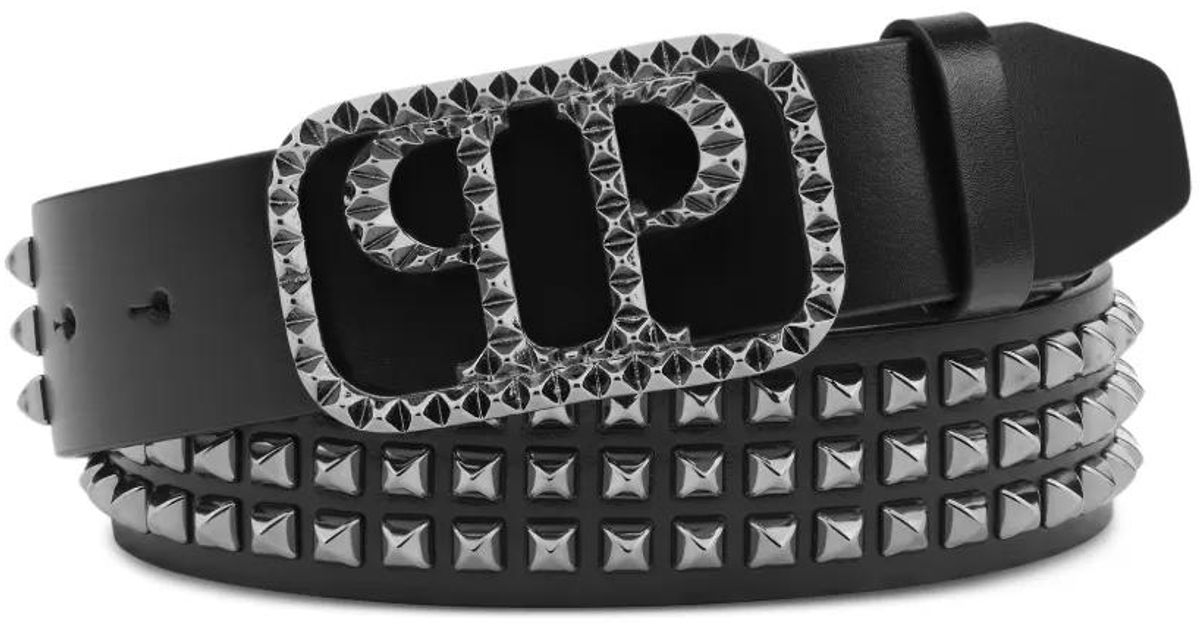 Philipp Plein Studs Buckle Leather Belt in Black for Men | Lyst
