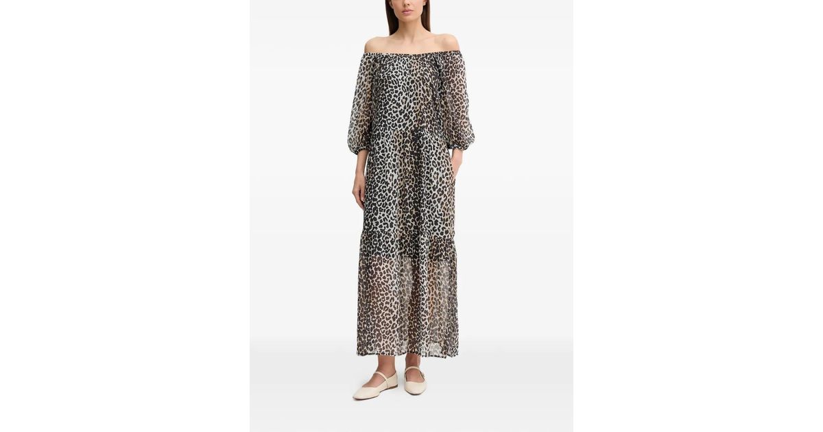 Ouí Off-Shoulder Animal-Print Maxi Dress in Black | Lyst