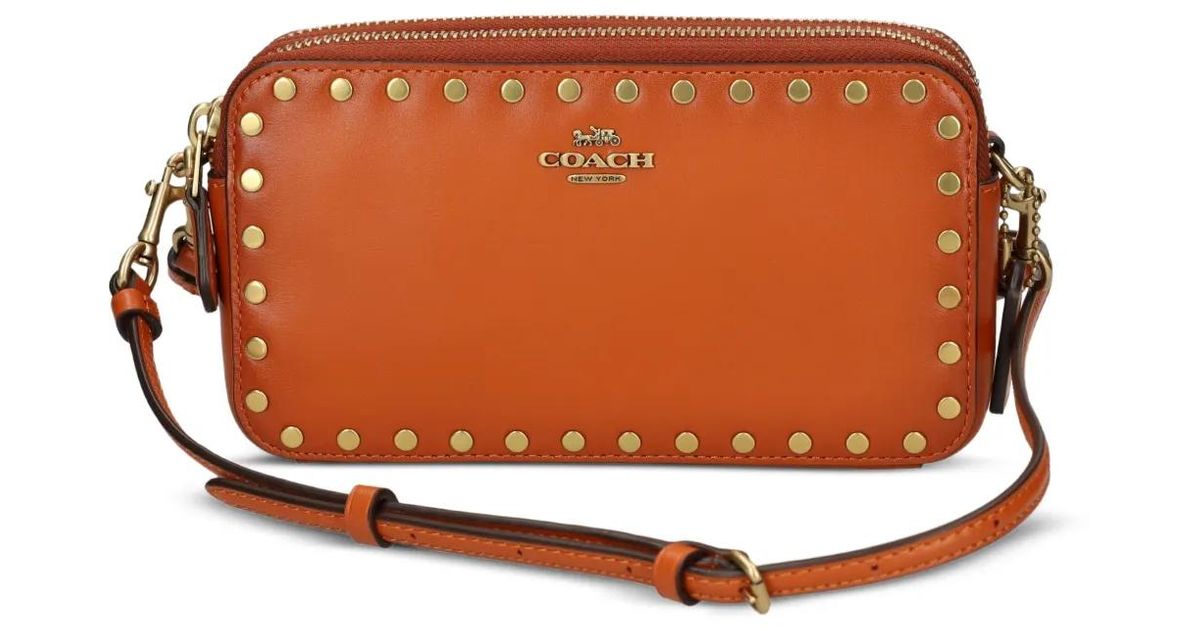 COACH Studded-Embellish Crossbody Bag in Brown | Lyst