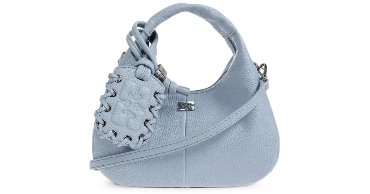 Ganni Mini Hobo Butterfly Logo-Plaque Tote Bag in Blue | Lyst UK