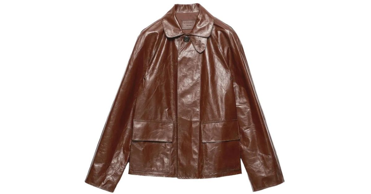 Prada Flapped Patch Leather Jacket in Brown for Men | Lyst UK