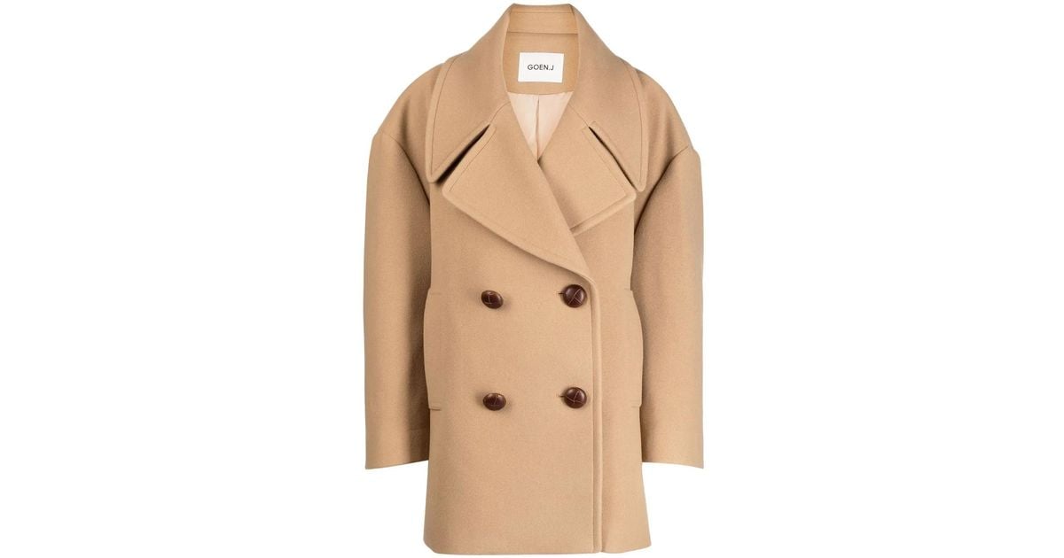 Goen.J Oversized Double-Breasted Peacoat in Natural | Lyst UK