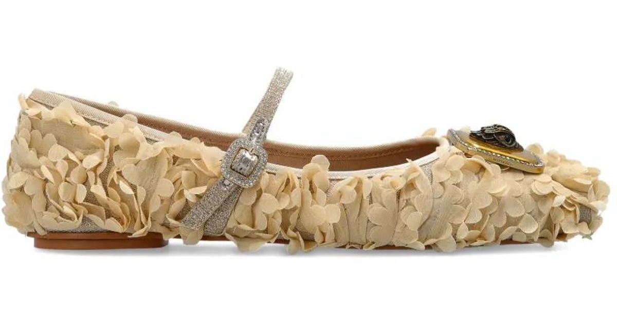 Kurt Geiger Floral Buckled Ballet Flats in Metallic | Lyst UK