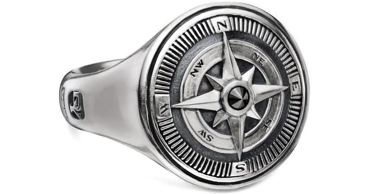 David Yurman Sterling Maritime Compass Diamond Signet Ring in Black for ...