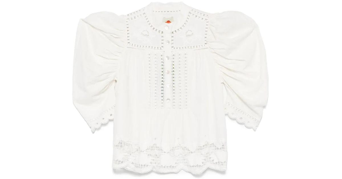 FARM Rio Floral-Embroidered Blouse in White | Lyst