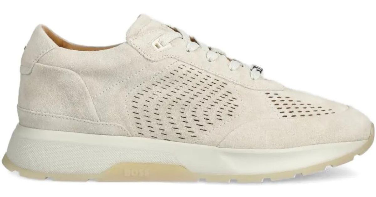 BOSS Zac Perforated Suede Sneakers in White for Men | Lyst