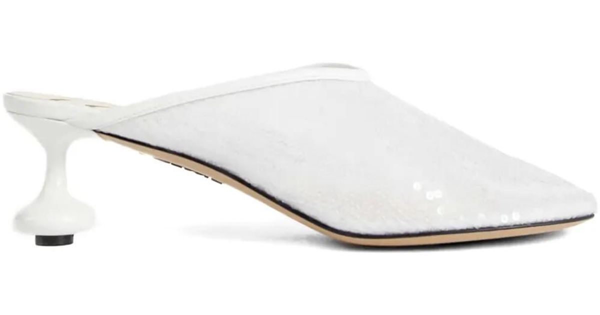 Loewe 450Mm Sequin-Embellished Sculpted-Heel Mules in White | Lyst