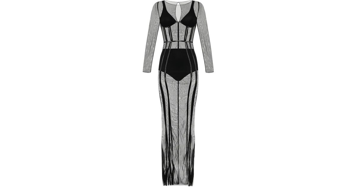 Elisabetta Franchi Carpet Stretch Tulle Bustier Dress in Black | Lyst