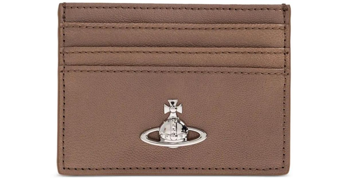 Vivienne Westwood Orb-Embellished Leather Card Holder in Brown | Lyst