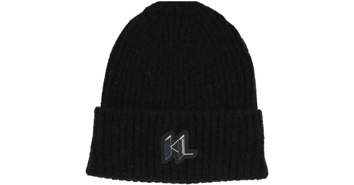 Karl Lagerfeld Logo-Patch Beanie in Black for Men | Lyst UK