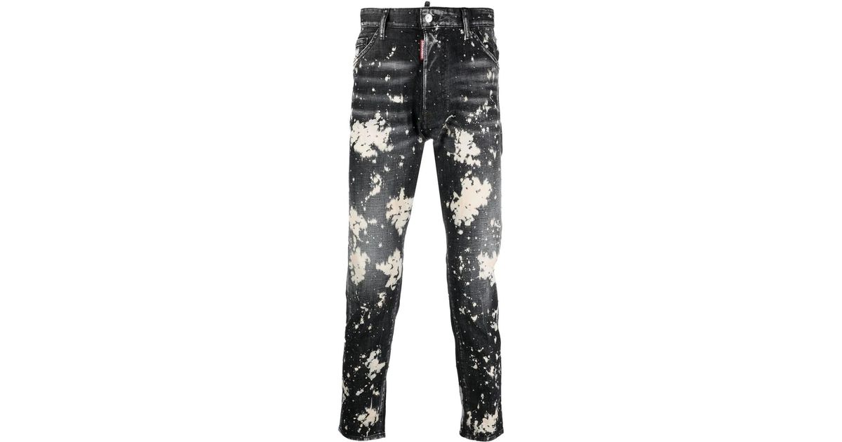 DSquared² Paint Splatter-Print Denim Jeans in Grey for Men | Lyst UK