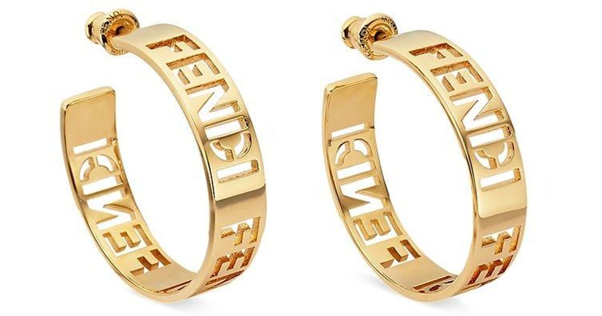 Fendi Logo Cut-out Hoop Earrings in Metallic | Lyst UK