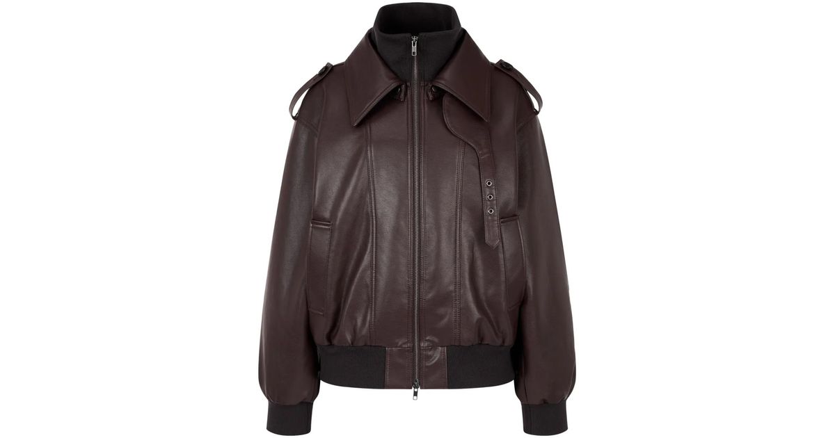 Studio Tomboy X Faux-Leather Bomber Jacket in Brown | Lyst