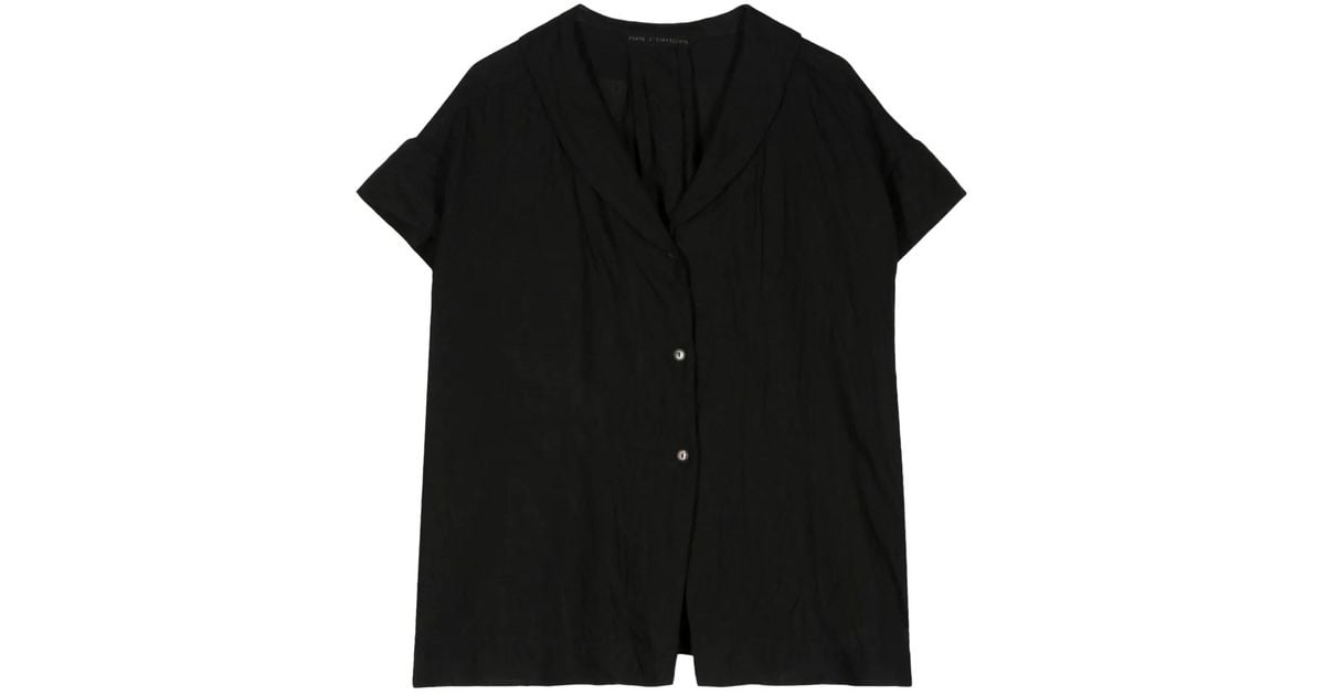 Forme D'expression Shawl-Collar Linen Shirt in Black | Lyst