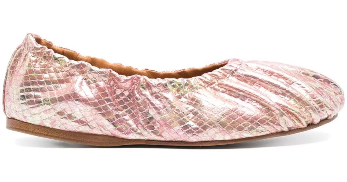 forte_forte Laminated Snake-Print Ballet Flats in Pink | Lyst