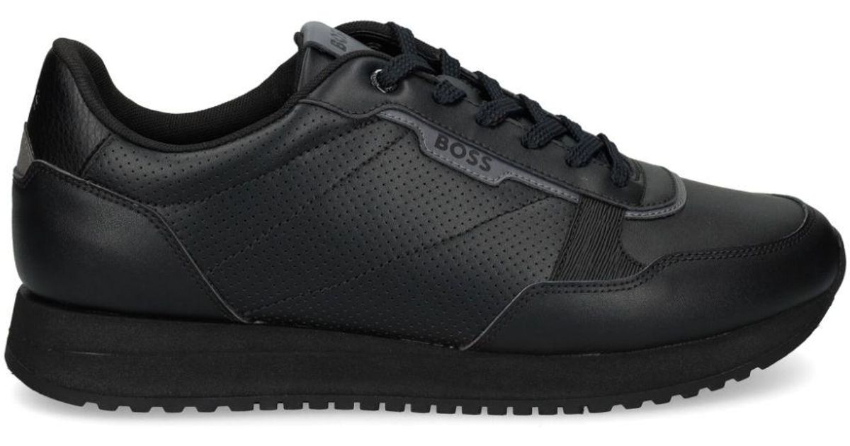 BOSS Panelled Perforated Sneakers in Black for Men | Lyst