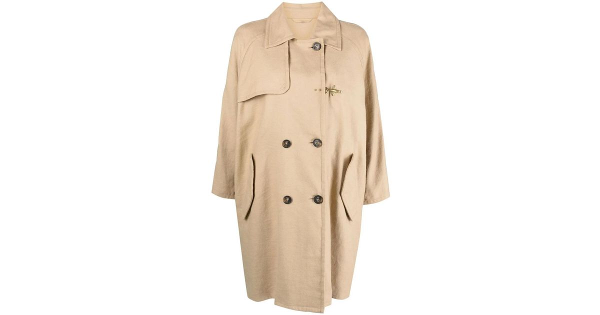 Fay Double-Breasted Trench Coat in Natural | Lyst