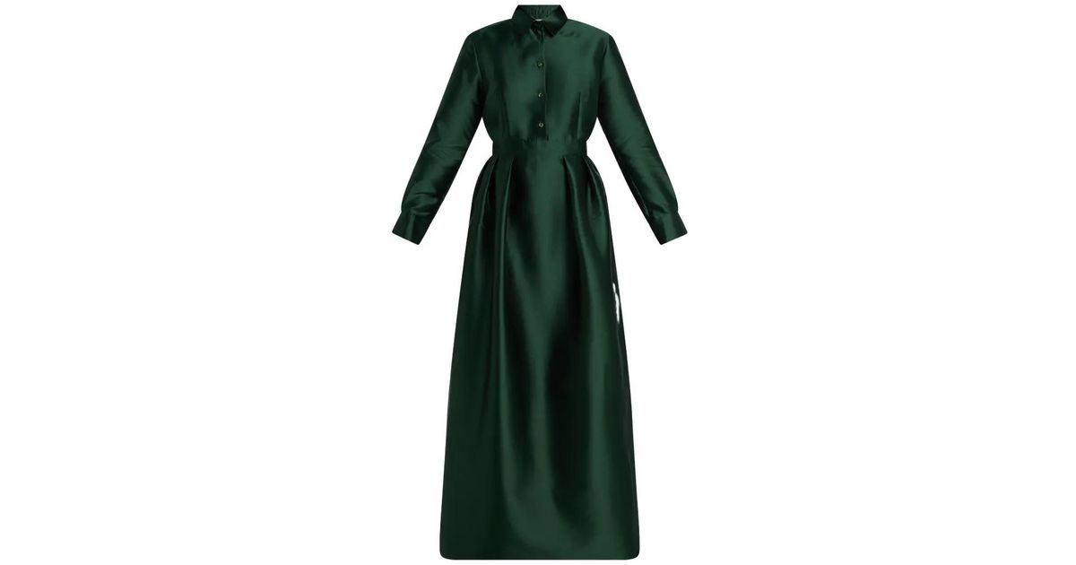 Greta Constantine Pleated Shirt Dress in Green | Lyst UK