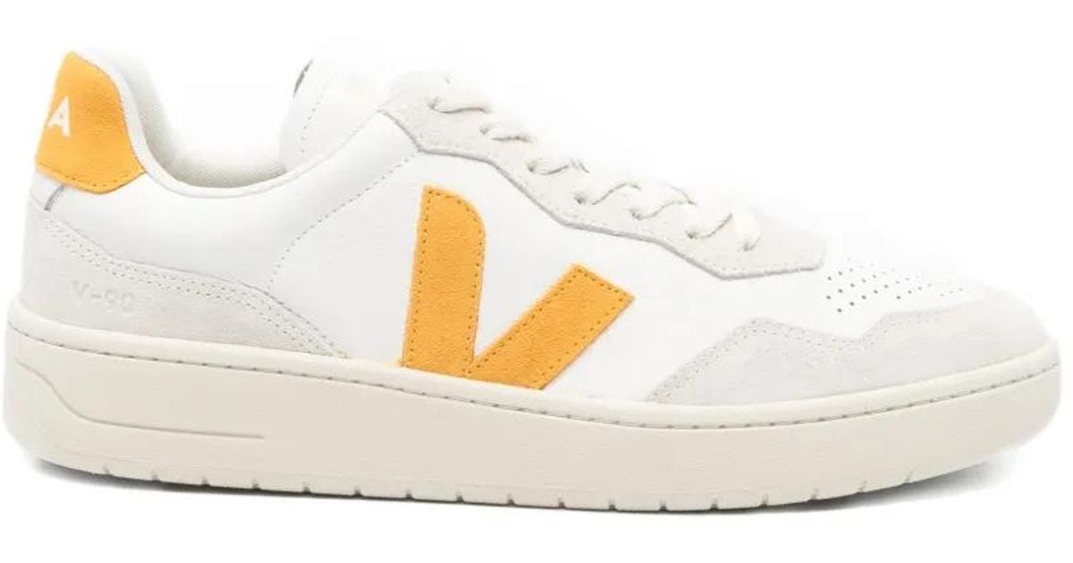 Veja V-90 Logo-Detail Sneakers in White | Lyst UK