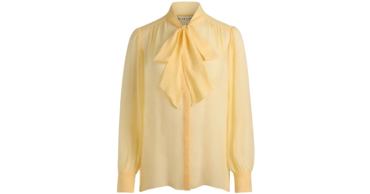 Alice + Olivia Thayer Pussy-Bow Blouse in Yellow | Lyst UK