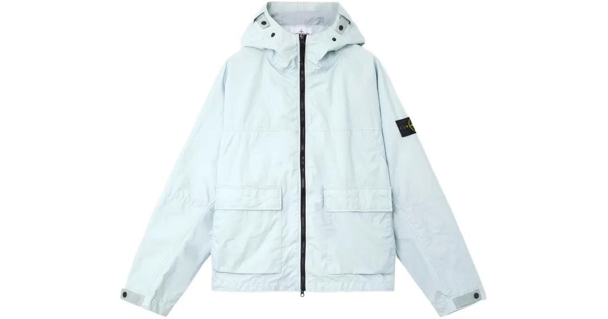 Stone Island Logo-Patch Hooded Jacket in Blue for Men | Lyst UK