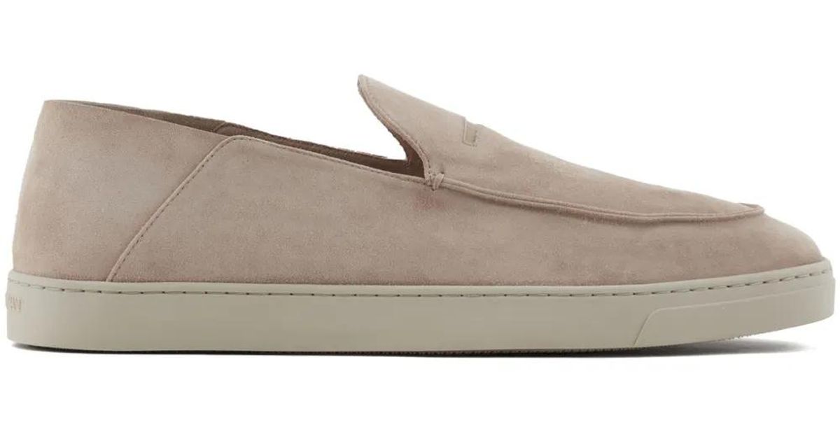 Giorgio Armani Embossed-Logo Suede Loafers in Gray for Men | Lyst