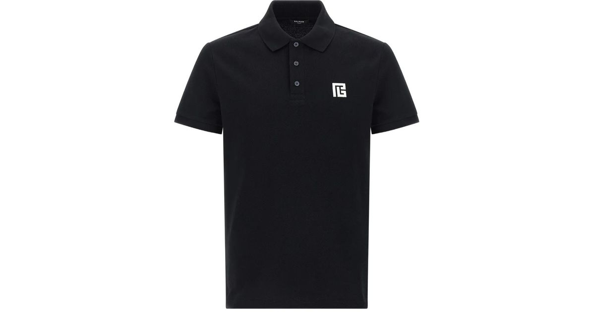 Balmain Logo-Embroidered Polo Shirt in Black for Men | Lyst UK