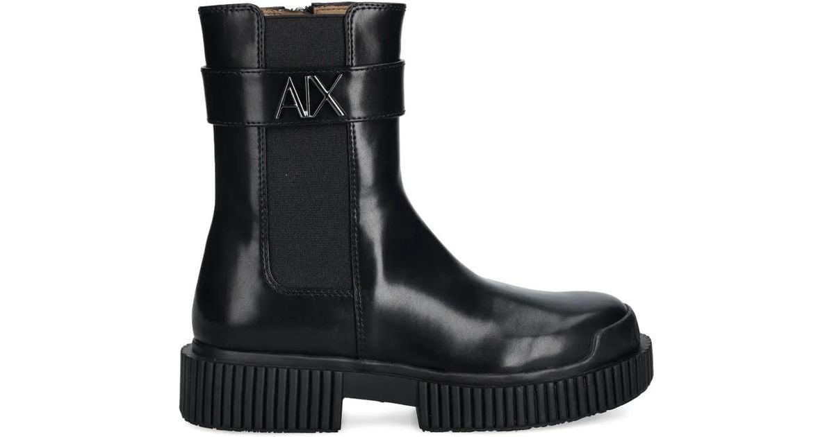 ARMANI EXCHANGE Logo-Plaque Boots in Black | Lyst UK