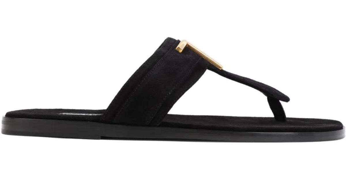 Tom Ford Leather Slides in Black for Men | Lyst