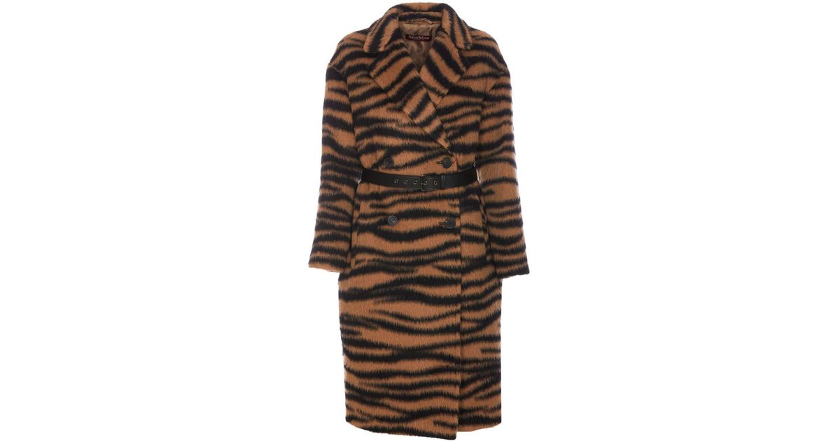 Max Mara Tiger-Print Coat in Brown | Lyst