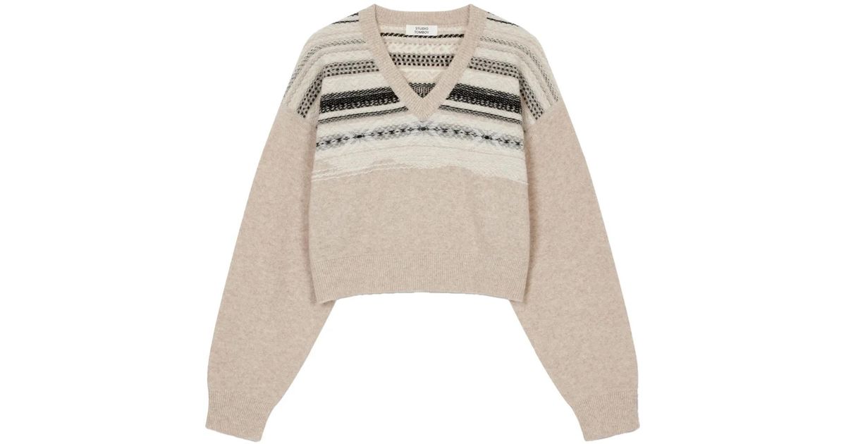Studio Tomboy X Patterned-Detailed Sweater in Natural | Lyst