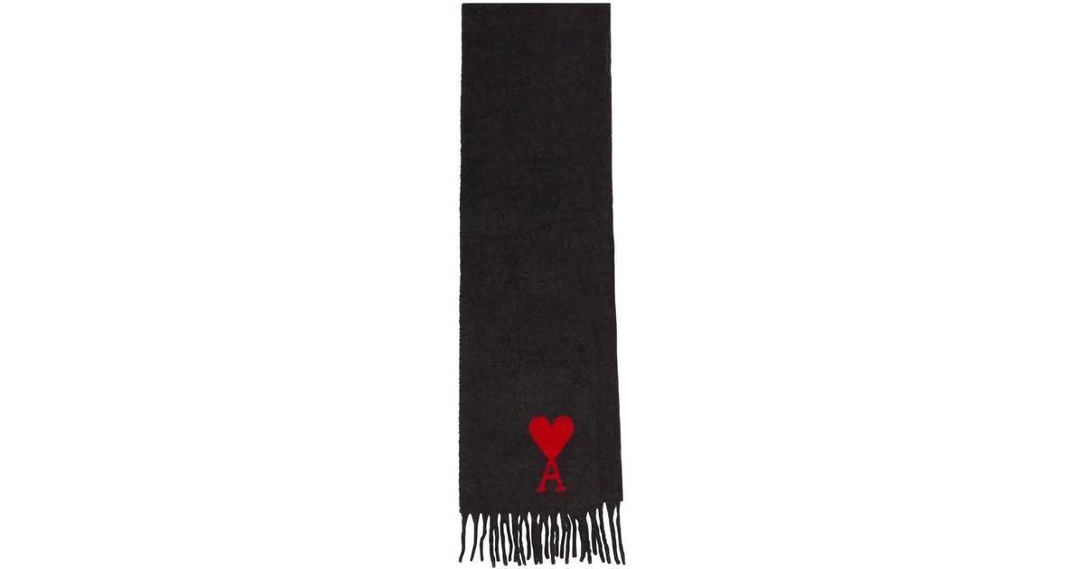 Ami Paris Fringed Logo Scarf in Black | Lyst UK