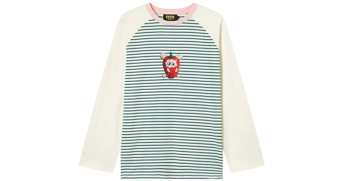 Mini Cream Strawberry-Print Striped Top in Blue | Lyst UK