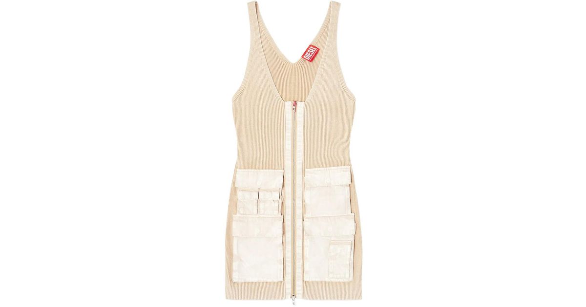 DIESEL M-Gabrielle Cargo-Pockets Ribbed Mini Dress in Natural | Lyst UK